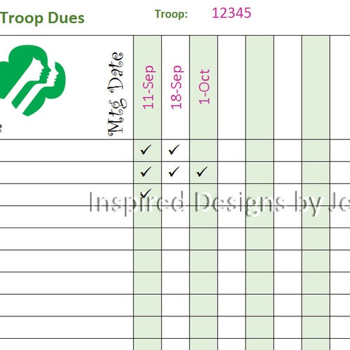 Girl Scout Troop Dues Tracker Instant Download - Etsy
