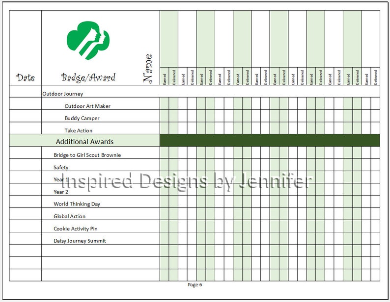 Girl Scout Daisy Badge/award Tracker Instant Download Printable ...