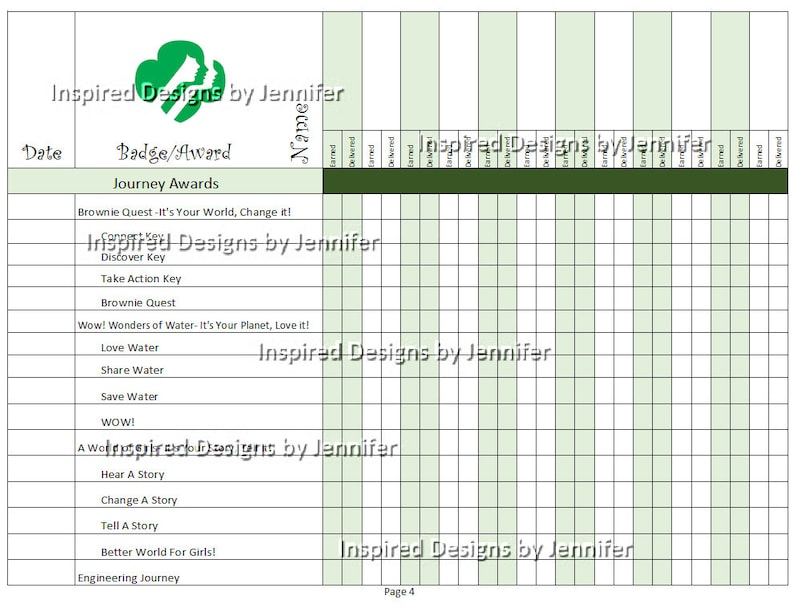 Brownie Girl Scout Badge/award Tracker Instant Download Printable ...