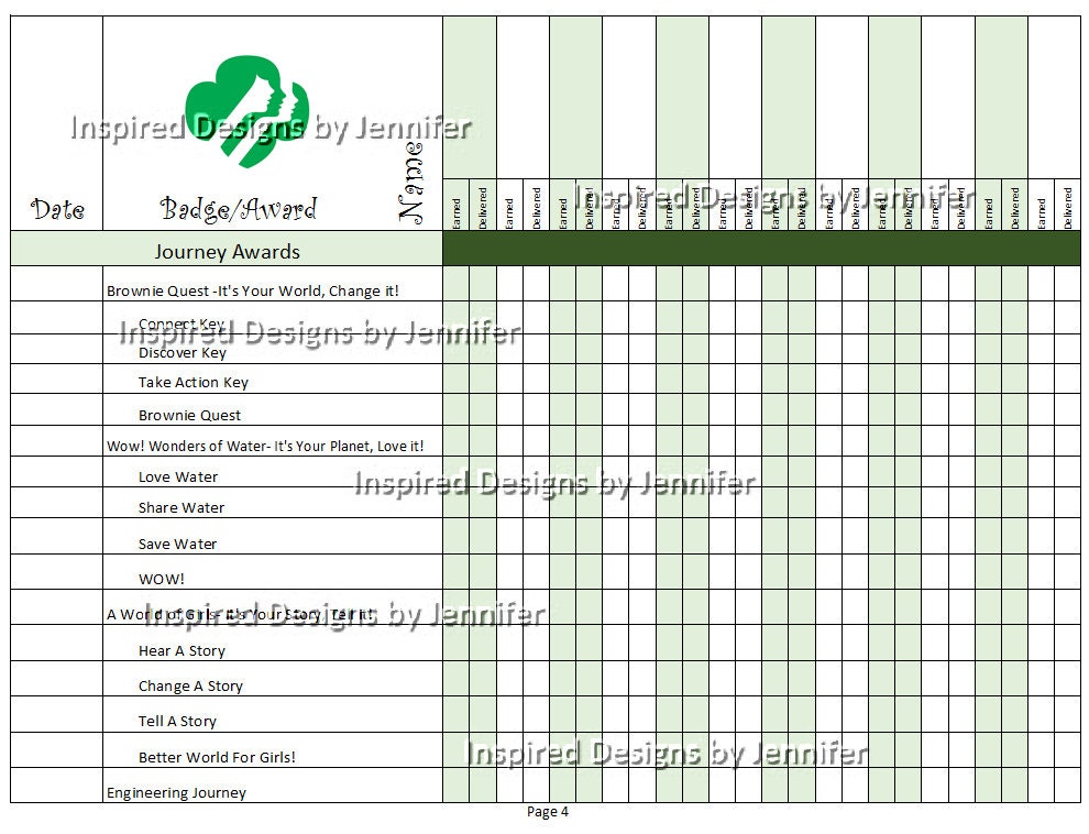 Brownie Girl Scout Badge/award Tracker Instant Download Printable ...