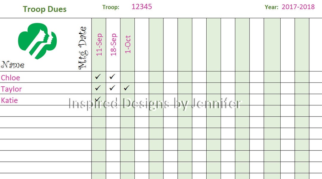 Girl Scout Troop Dues Tracker Instant Download - Etsy