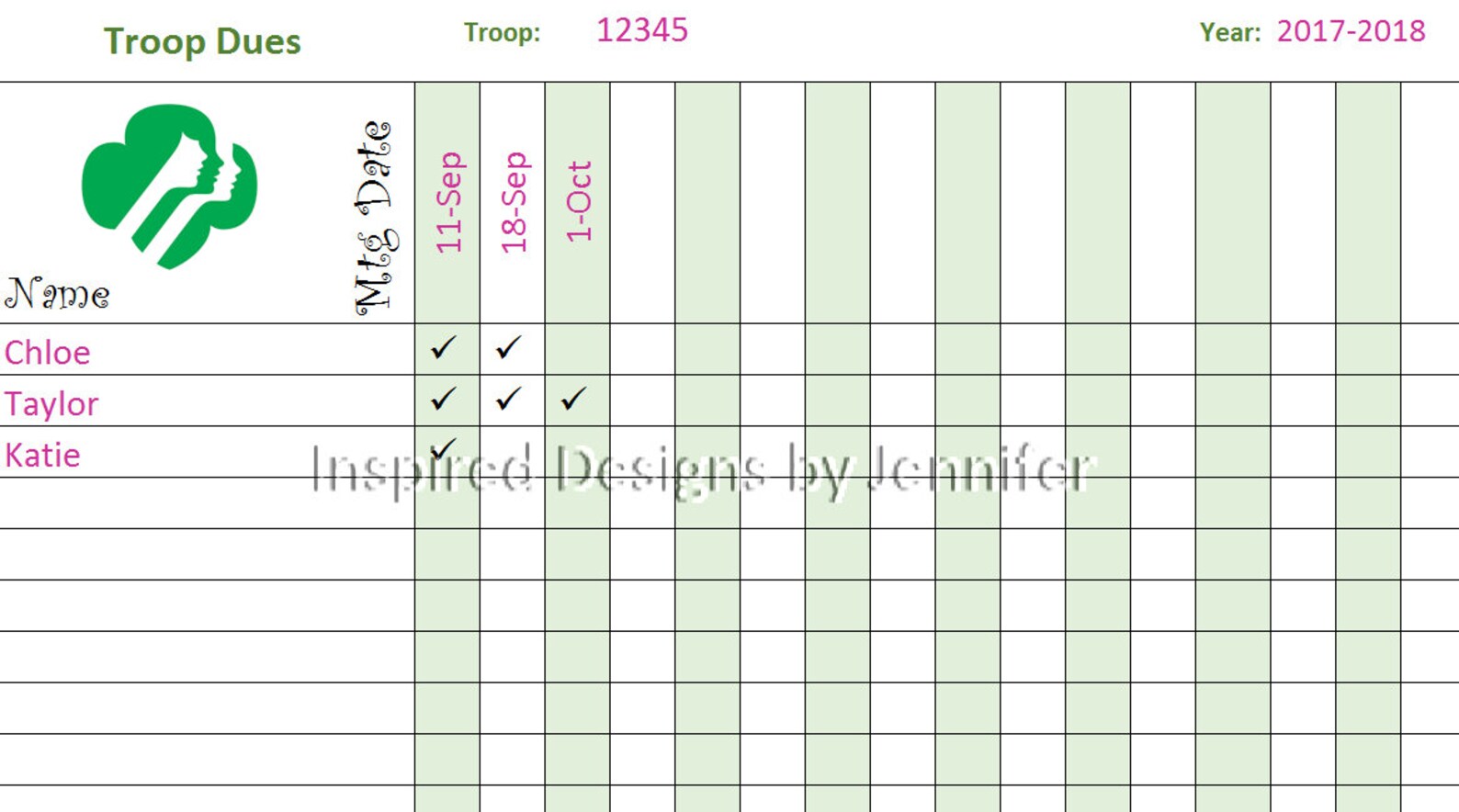 Girl Scout Troop Dues Tracker Instant Download - Etsy