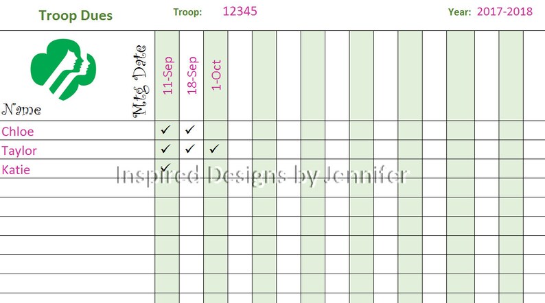 Girl Scout Troop Dues Tracker Instant Download - Etsy