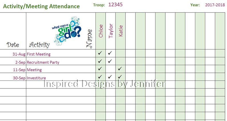 Girl Scout Activity and Meeting Attendance Tracker Instant Download - Etsy