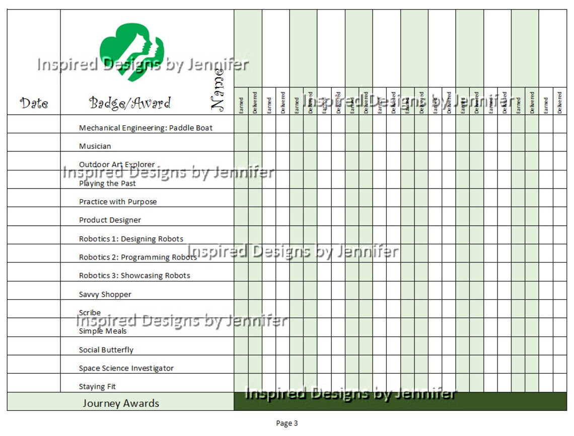 Junior Girl Scout Badge/award Tracker Instant Download - Updated With ...