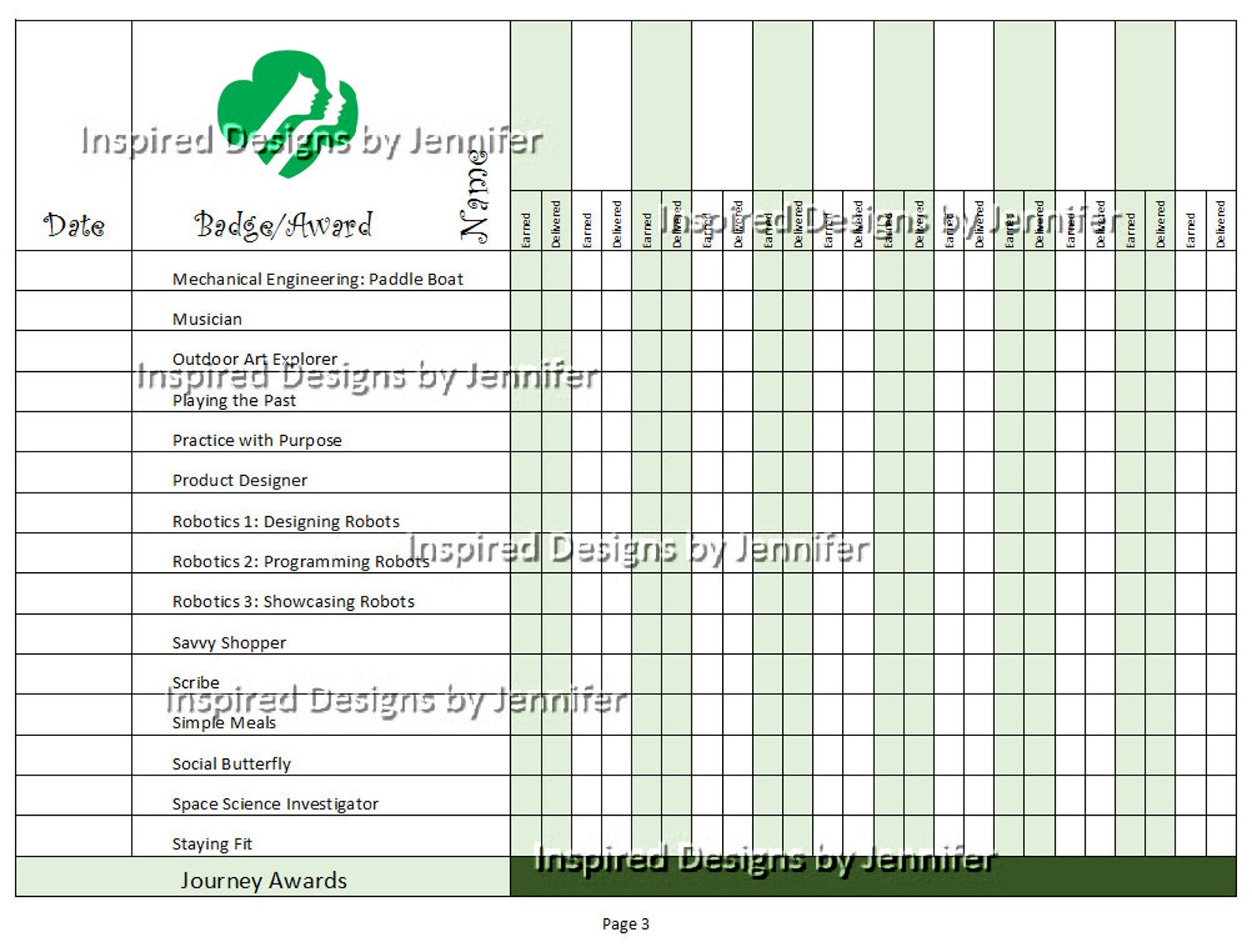 Junior Girl Scout Badge/award Tracker Instant Download - Updated With ...