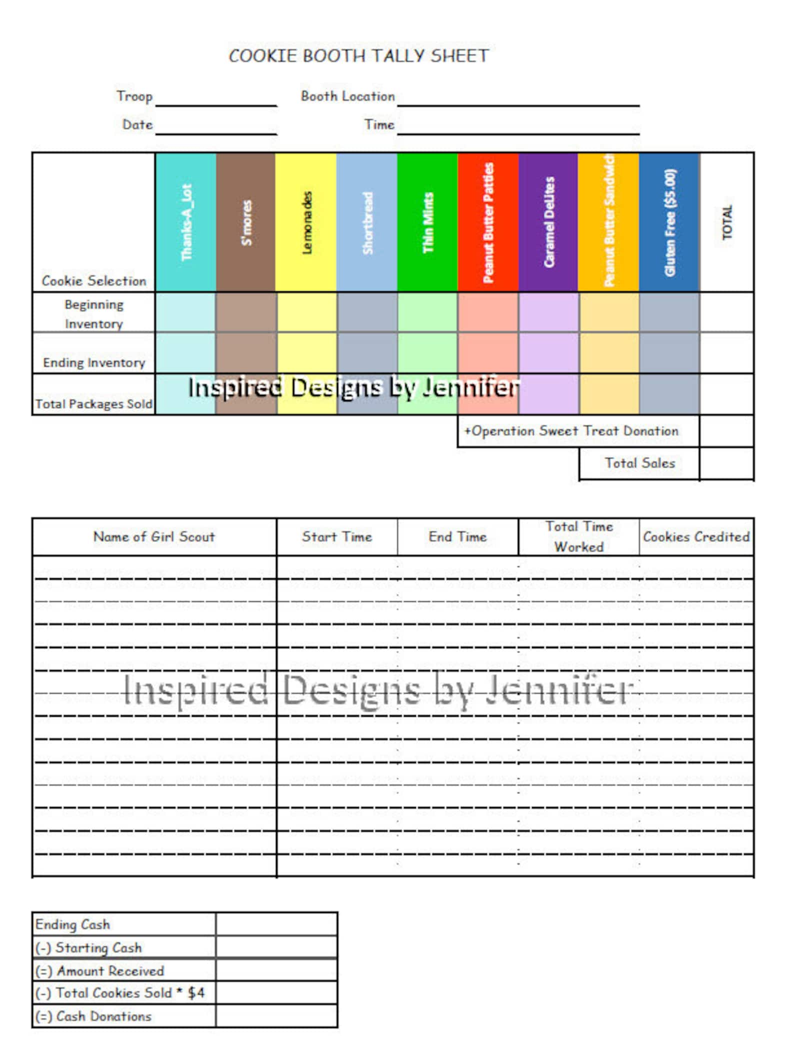 Girl Scout Cookie Booth Tally Printable Worksheet - Etsy