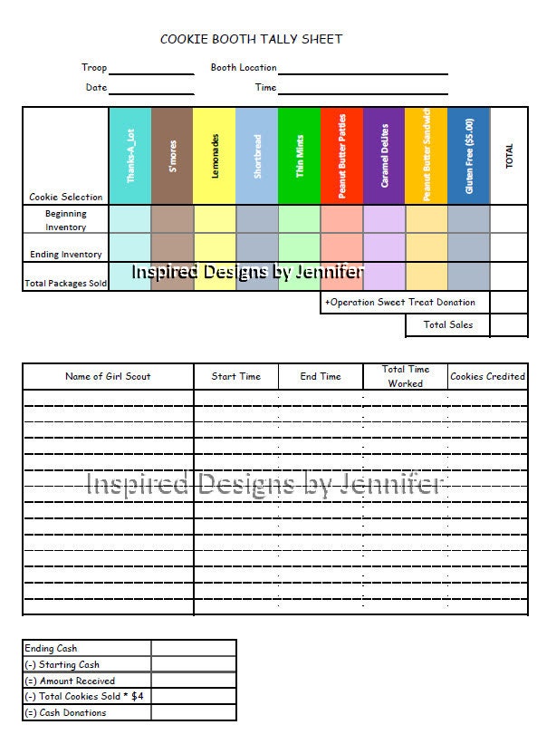 Girl Scout Cookie Booth Tally Printable Worksheet - Etsy
