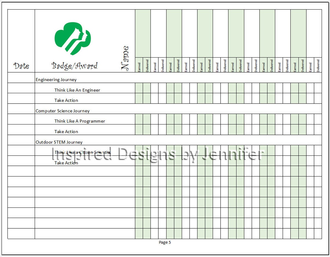 Girl Scout Daisy Badge/award Tracker Instant Download Printable ...
