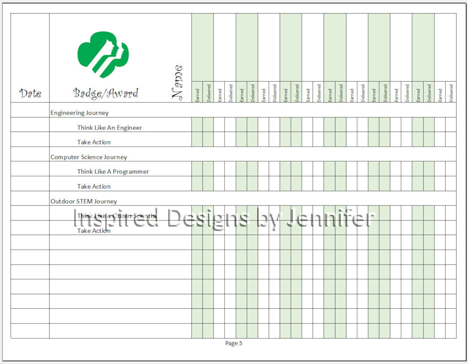 Girl Scout Daisy Badge/award Tracker Instant Download Printable ...