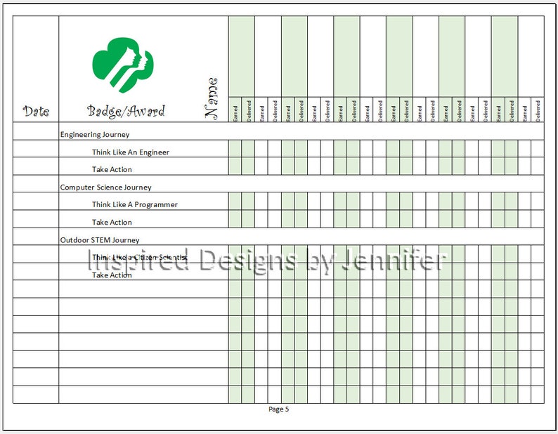 Girl Scout Daisy Badge/award Tracker Instant Download Printable ...