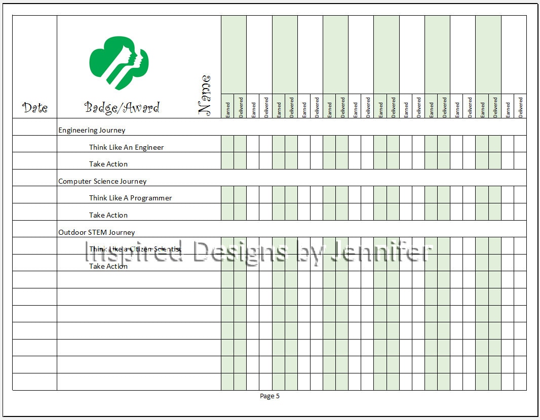 Girl Scout Daisy Badge/award Tracker Instant Download Printable ...
