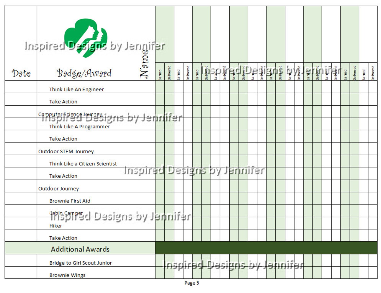 Brownie Girl Scout Badge/award Tracker Instant Download Printable ...