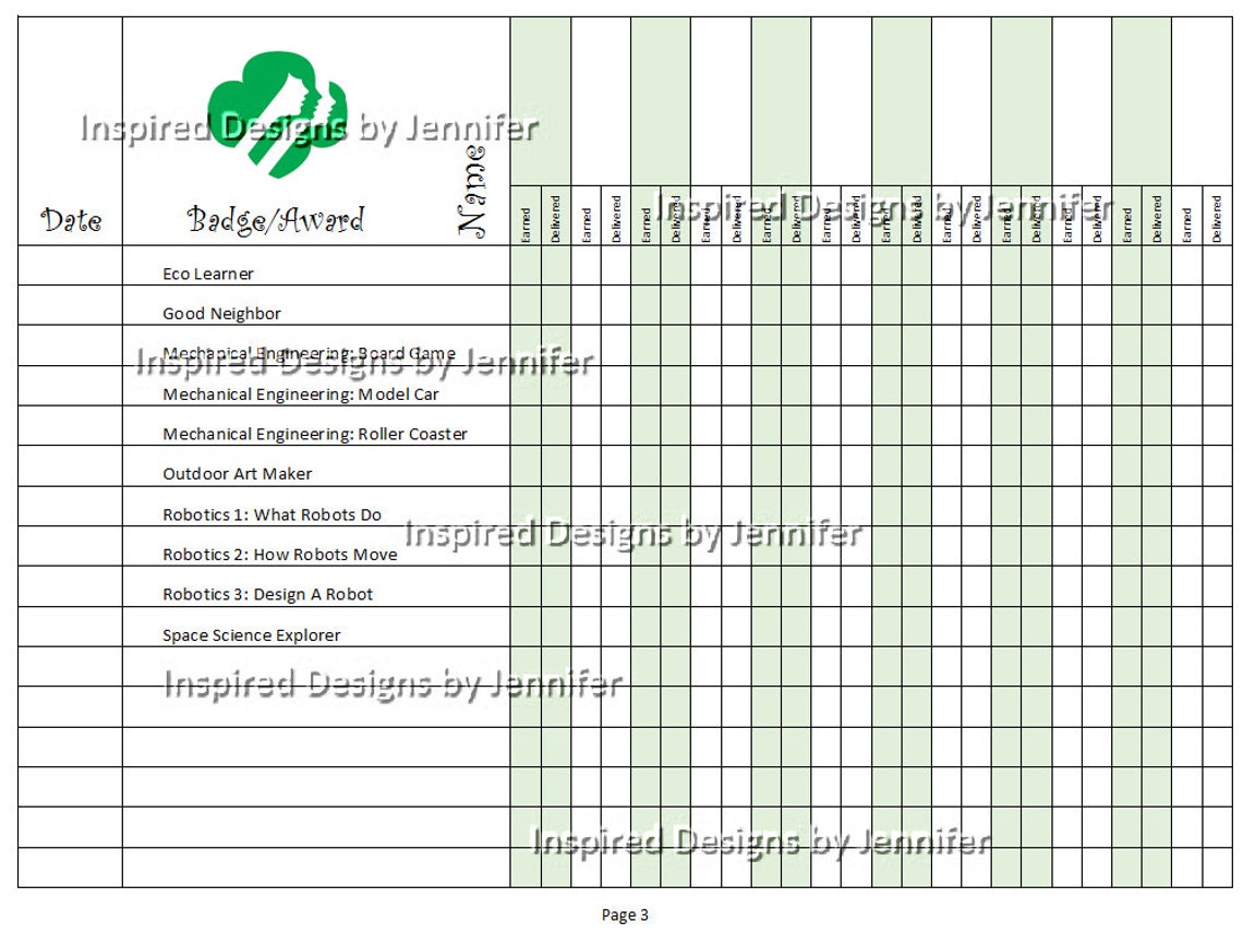 Girl Scout Daisy Badge/award Tracker Instant Download Printable ...