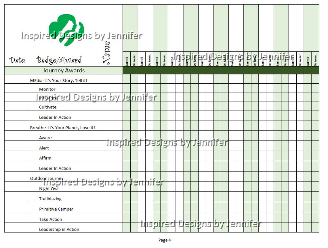 Girl Scout Cadette Badge/award Tracker Instant Download - Updated With ...