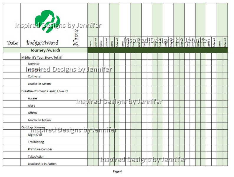 Girl Scout Cadette Badge/award Tracker Instant Download - Updated With ...
