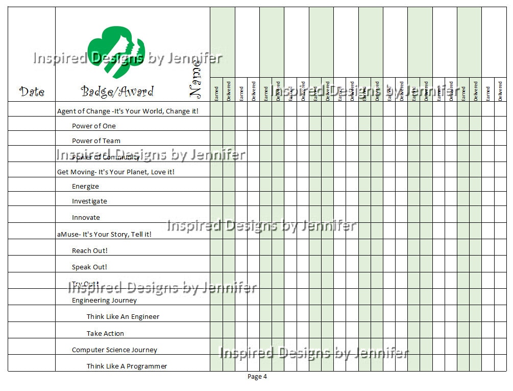 Junior Girl Scout Badge/award Tracker Instant Download - Updated With ...