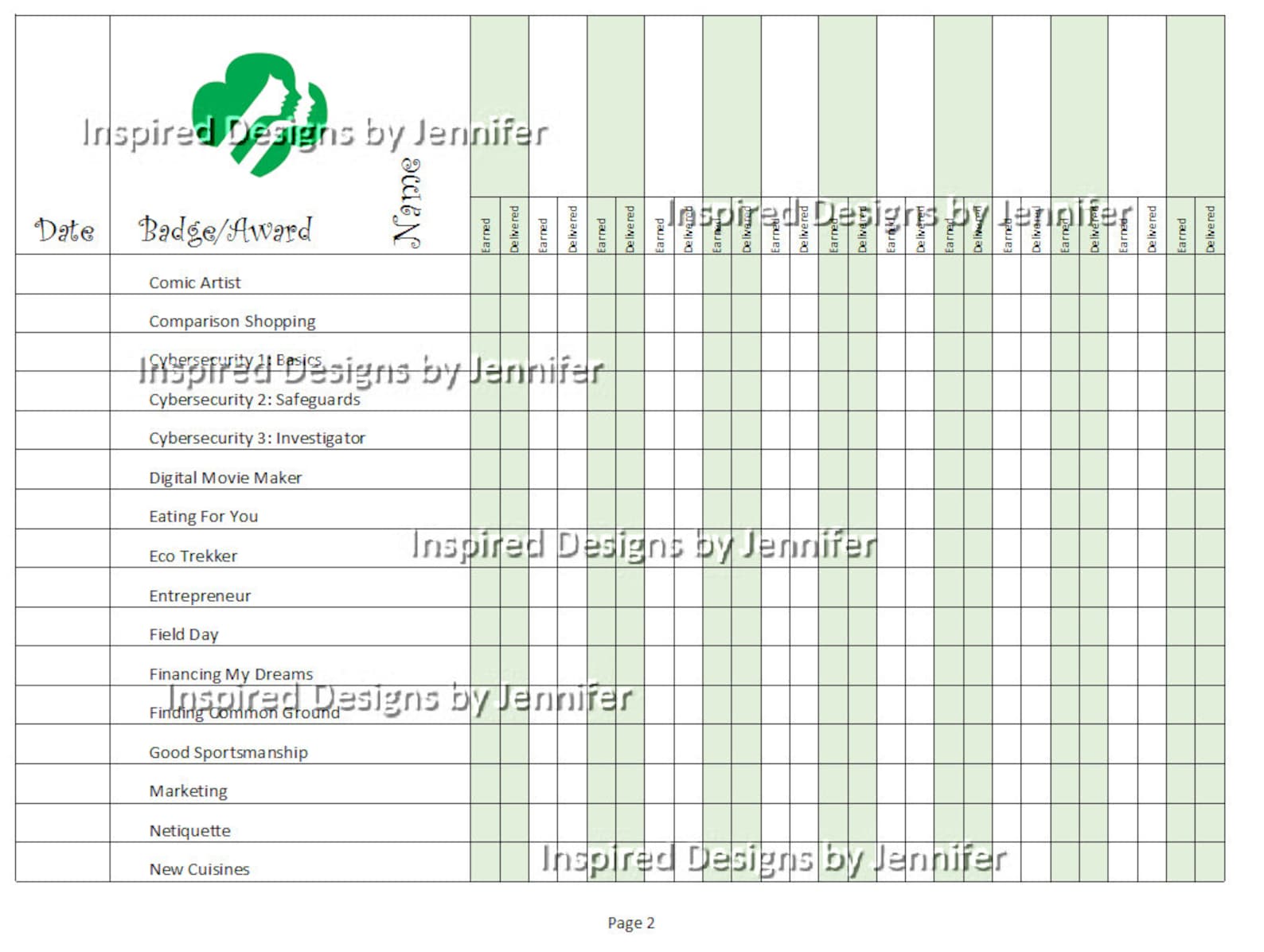 Girl Scout Cadette Badge/award Tracker Instant Download - Updated With ...