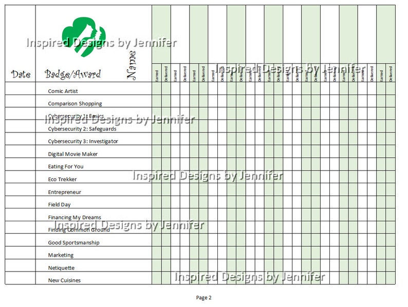 Girl Scout Cadette Badge/award Tracker Instant Download - Updated With ...