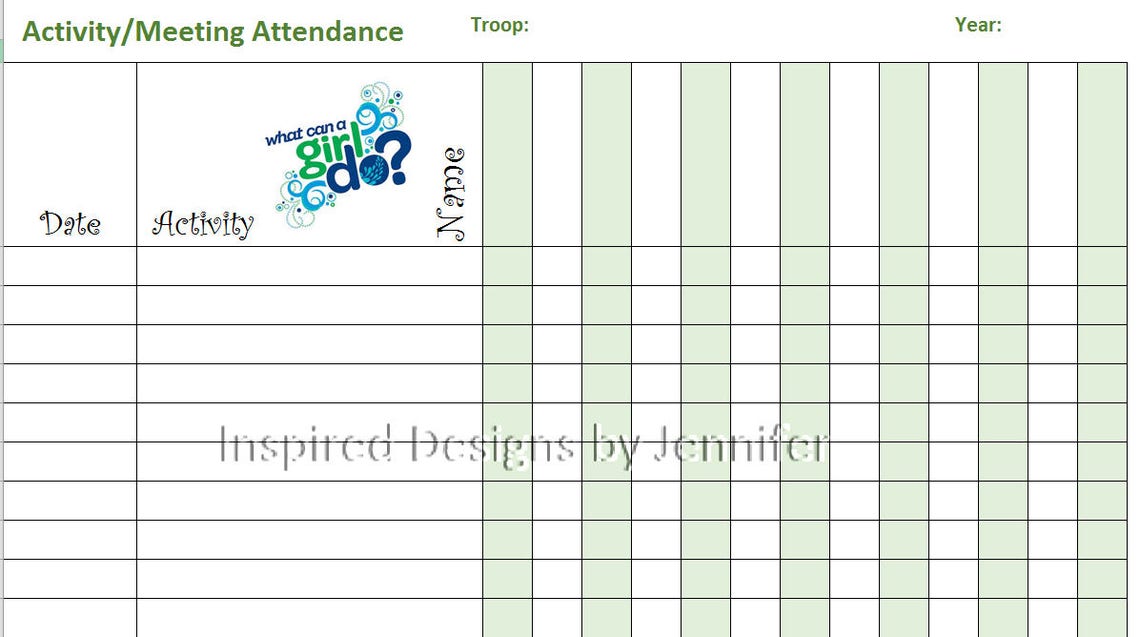 Girl Scout Activity and Meeting Attendance Tracker Instant Download - Etsy