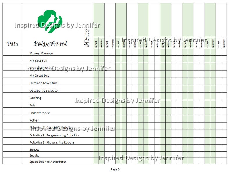 Brownie Girl Scout Badge/award Tracker Instant Download Printable ...