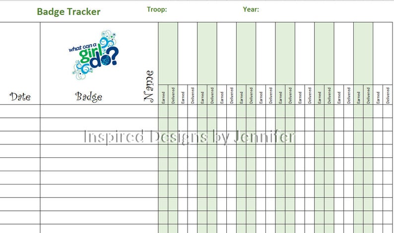 Girl Scout Troop Badge Patch Tracker Instant Download - Etsy