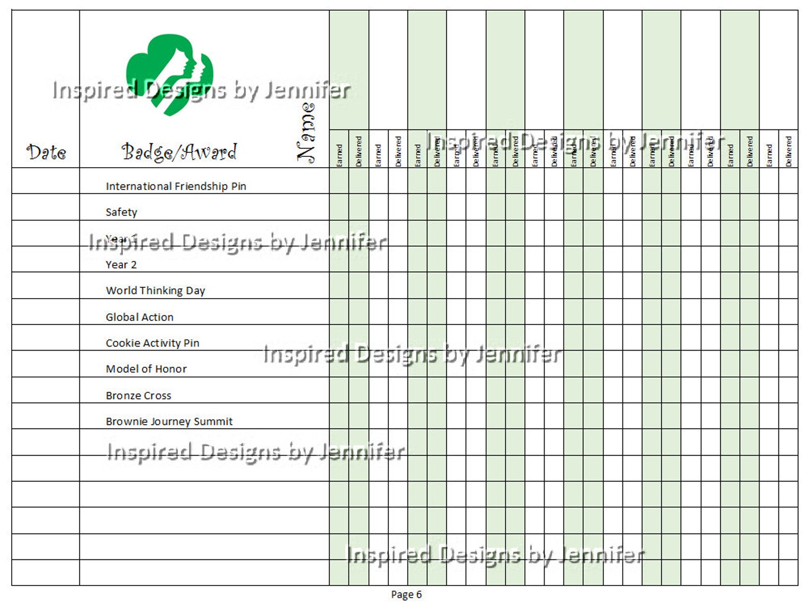 Brownie Girl Scout Badge/award Tracker Instant Download Printable ...