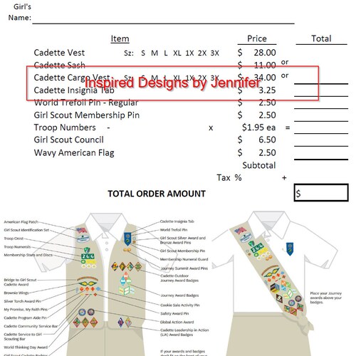 Daisy Girl Scouts Downloadable Troop Uniform Order Form - Etsy