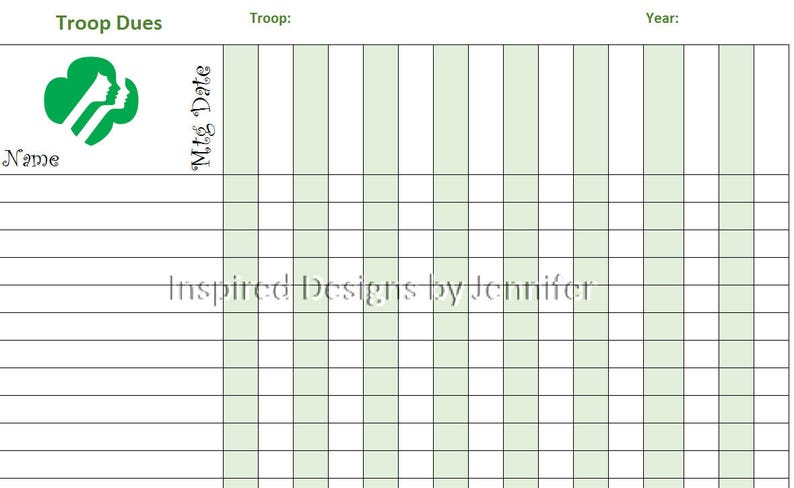 Girl Scout Troop Dues Tracker Instant Download - Etsy