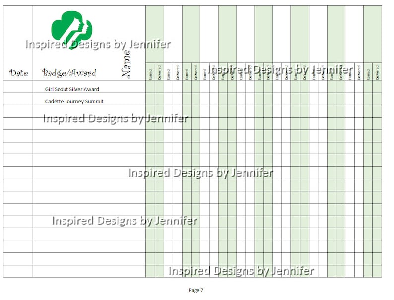 Girl Scout Cadette Badge/award Tracker Instant Download - Updated With ...