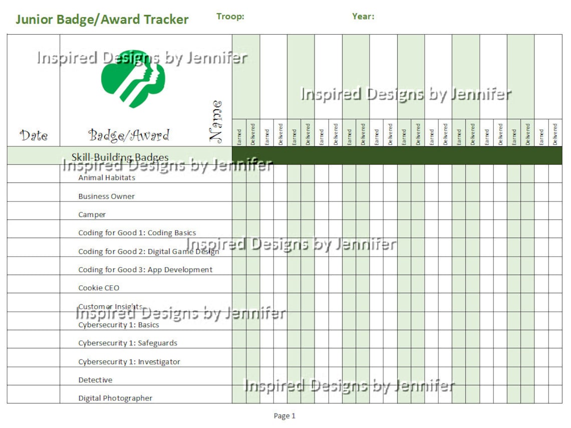 Junior Girl Scout Badge/award Tracker Instant Download - Updated With ...