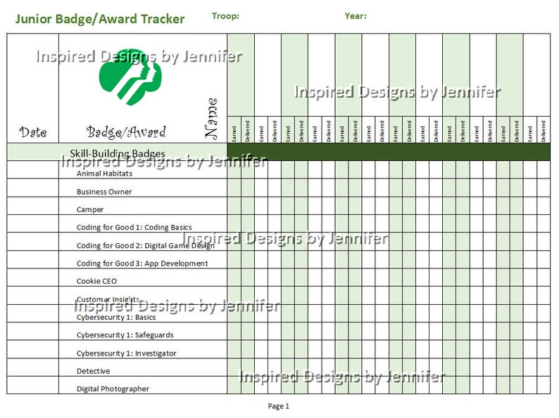 Junior Girl Scout Badge/award Tracker Instant Download - Updated With ...
