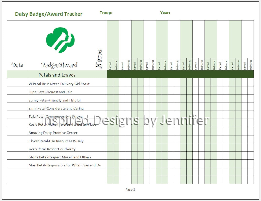 Girl Scout Daisy Badge/award Tracker Instant Download Printable ...