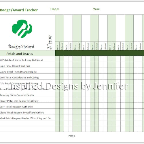 Brownie Girl Scout Badge/award Tracker Instant Download | Etsy