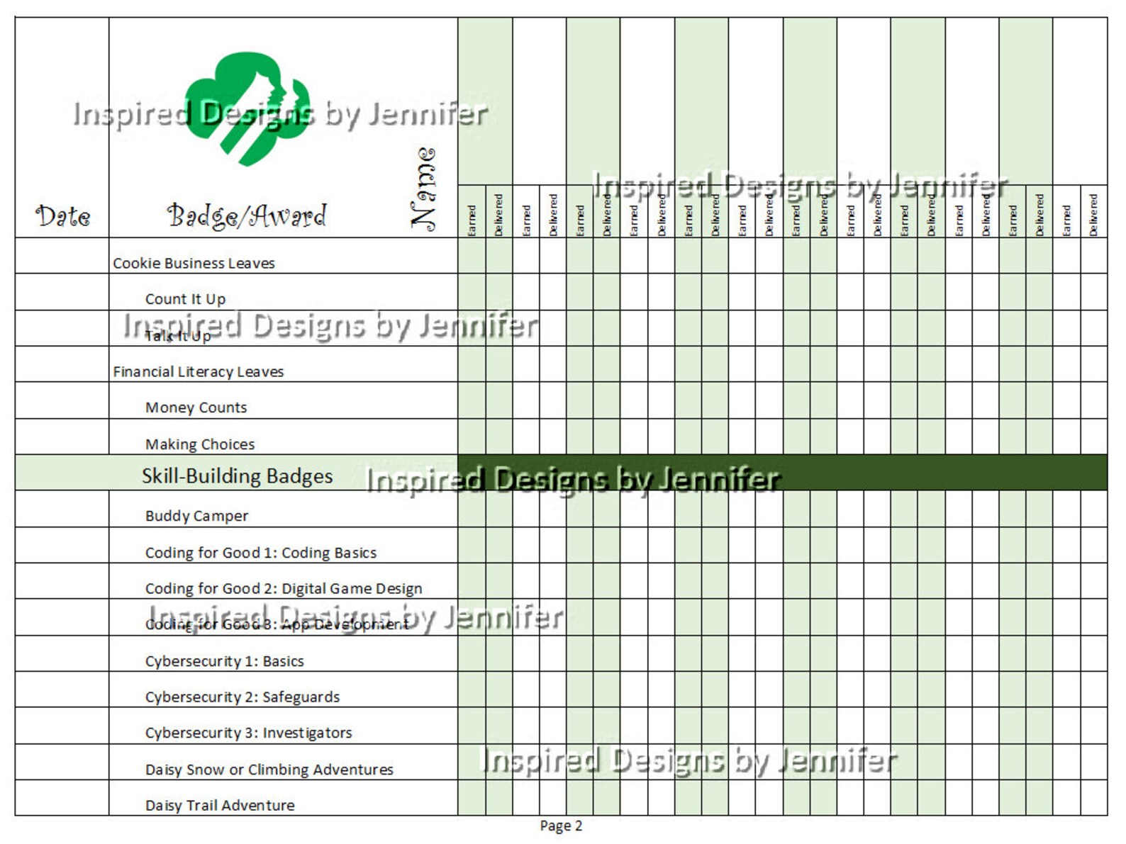 Girl Scout Daisy Badge/award Tracker Instant Download Printable ...