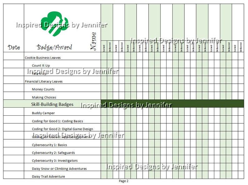 Girl Scout Daisy Badge/award Tracker Instant Download Printable ...