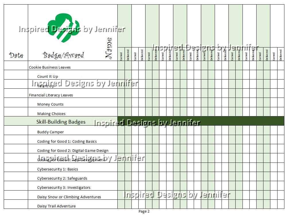 Girl Scout Daisy Badge/award Tracker Instant Download Printable ...