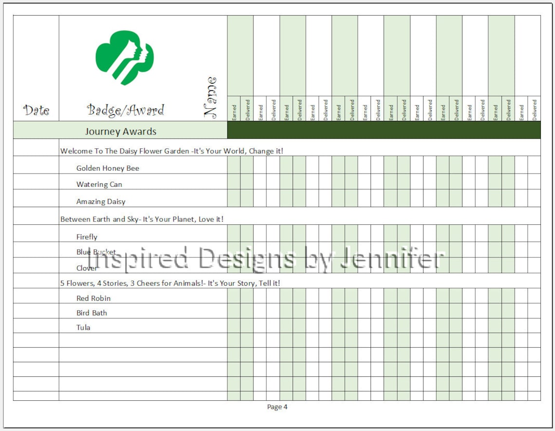 Girl Scout Daisy Badge/award Tracker Instant Download Printable ...