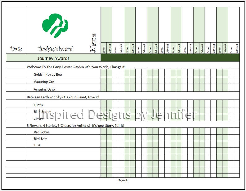 Girl Scout Daisy Badge/award Tracker Instant Download Printable ...