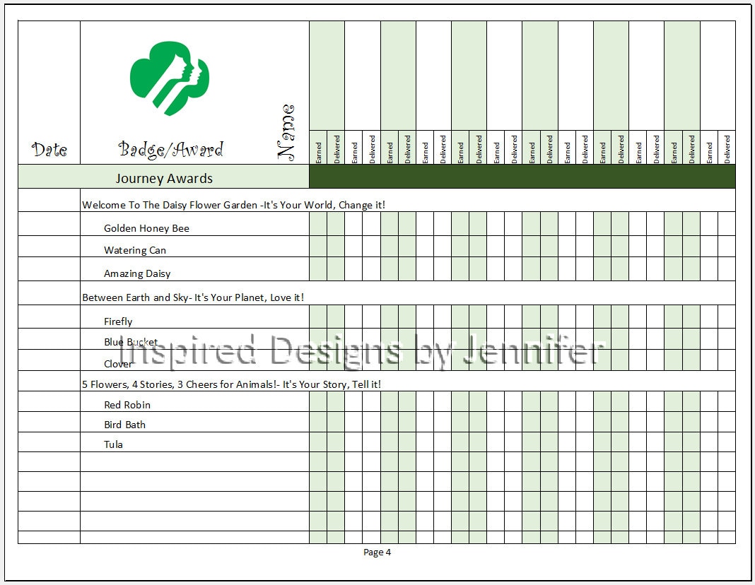 Girl Scout Daisy Badge/award Tracker Instant Download Printable ...