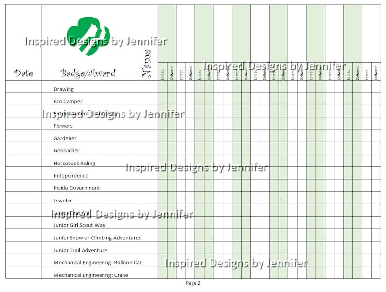 Junior Girl Scout Badge/award Tracker Instant Download - Updated With ...