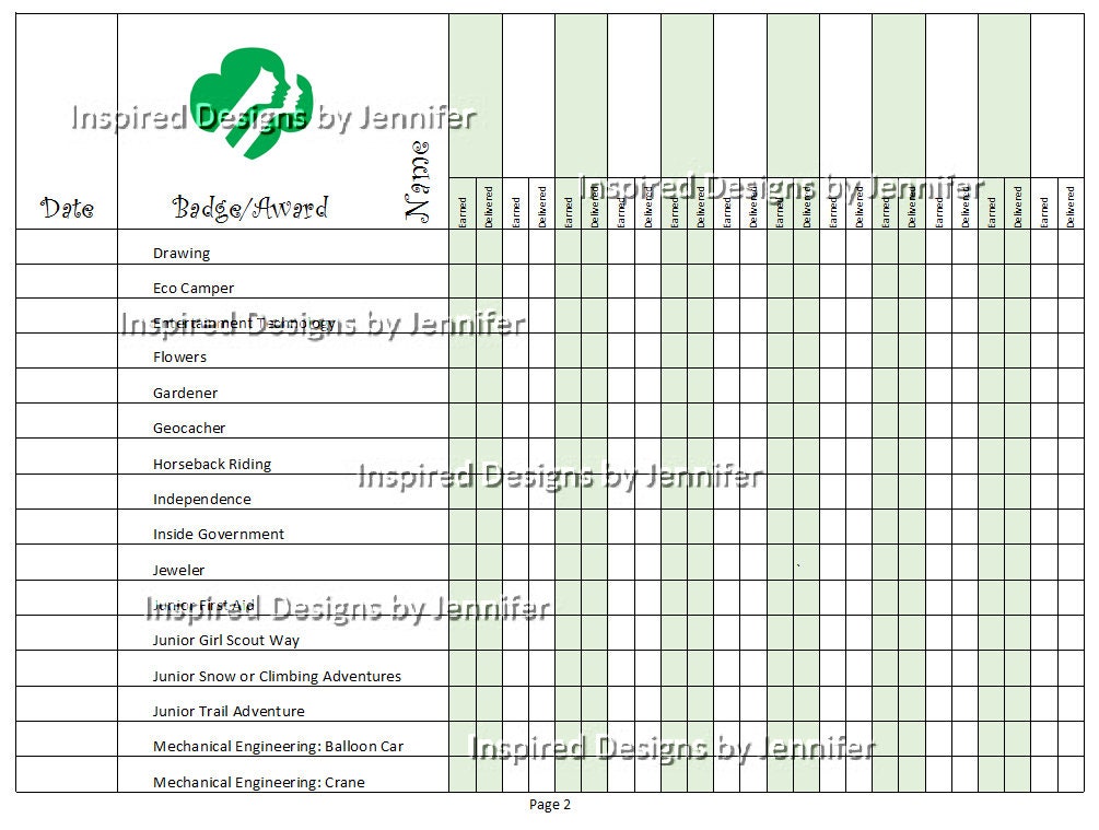 Junior Girl Scout Badge/award Tracker Instant Download - Updated With ...