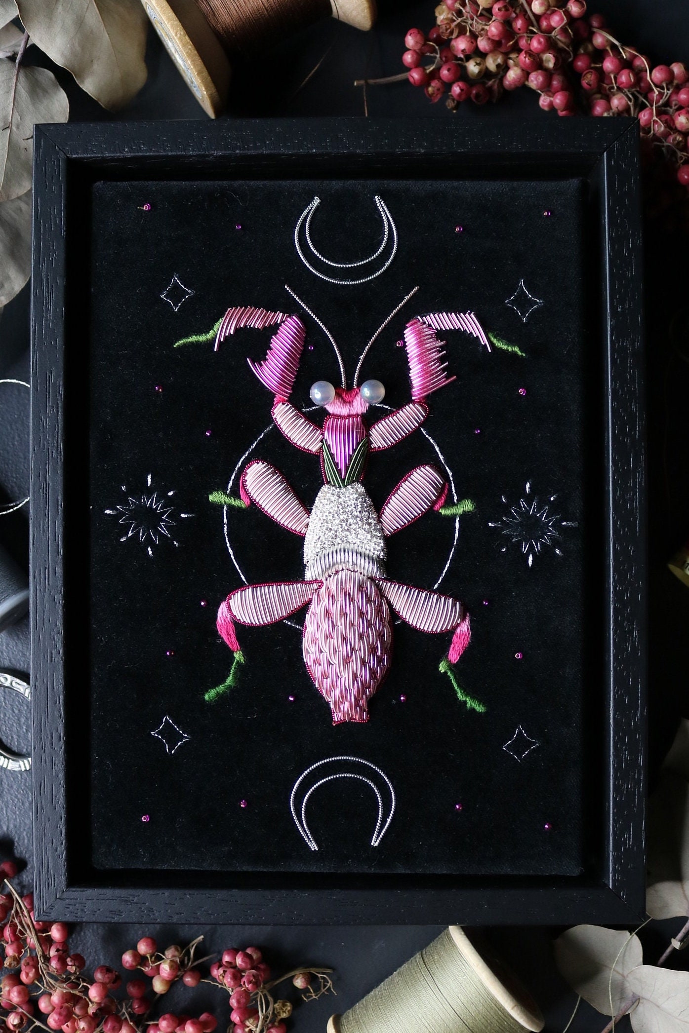 Orchid Mantis Praying Mantis Celestial Goldwork Embroidery Art Wall ...