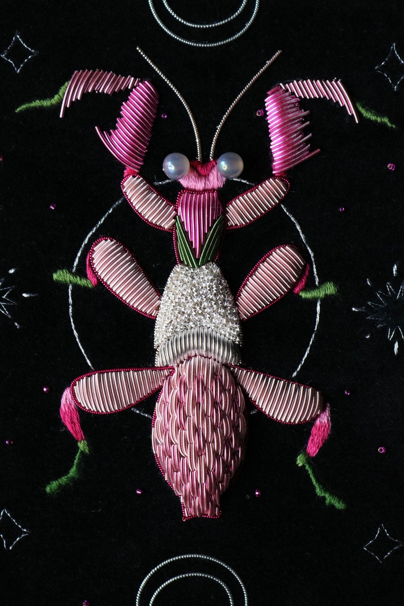 Orchid Mantis Praying Mantis Celestial Goldwork Embroidery Art Wall ...