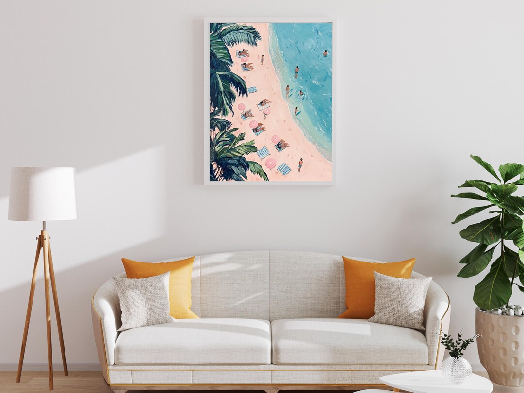 Retro Beach Posters, Pastel Beach Wall Art, Pink Beach Print Posters ...