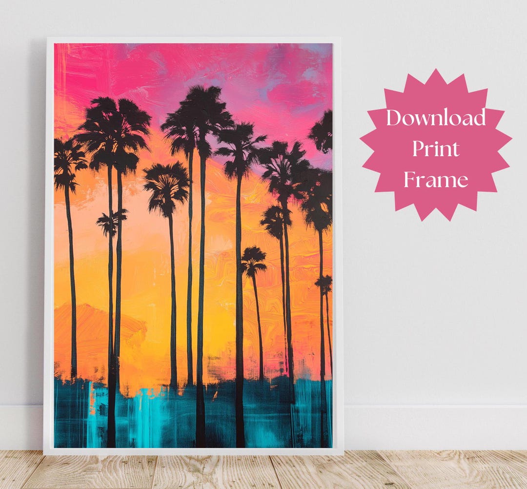 Palm Tree Silhouette Print,palm Tree Prints Los Angeles, Colorful Palm ...