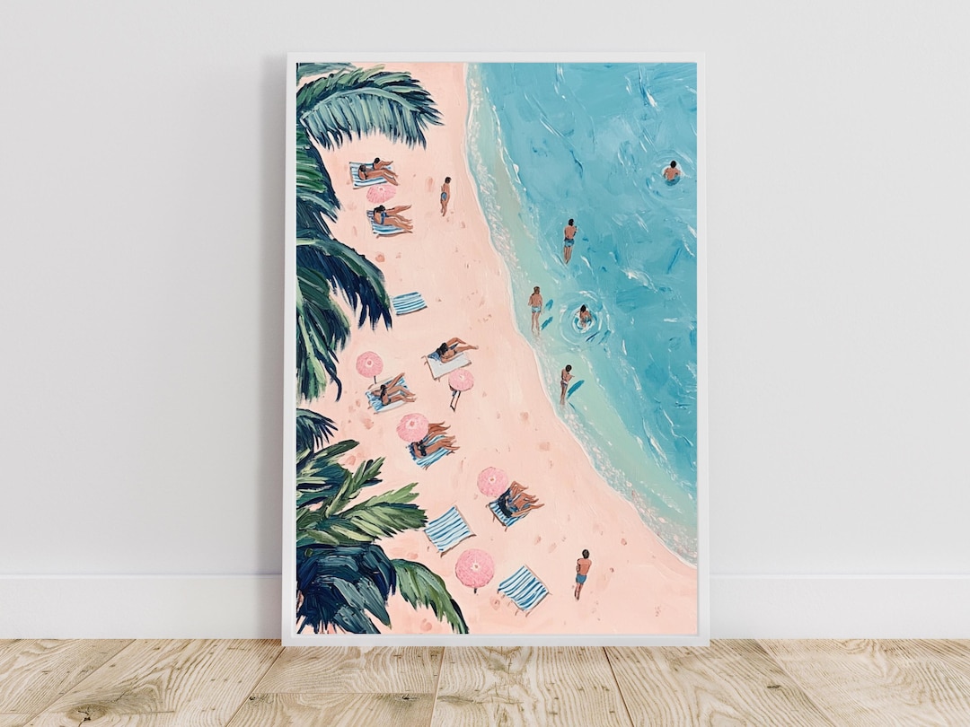 Pink Beach Art Print, Retro Sunbathers, Miami Style Poster - Etsy