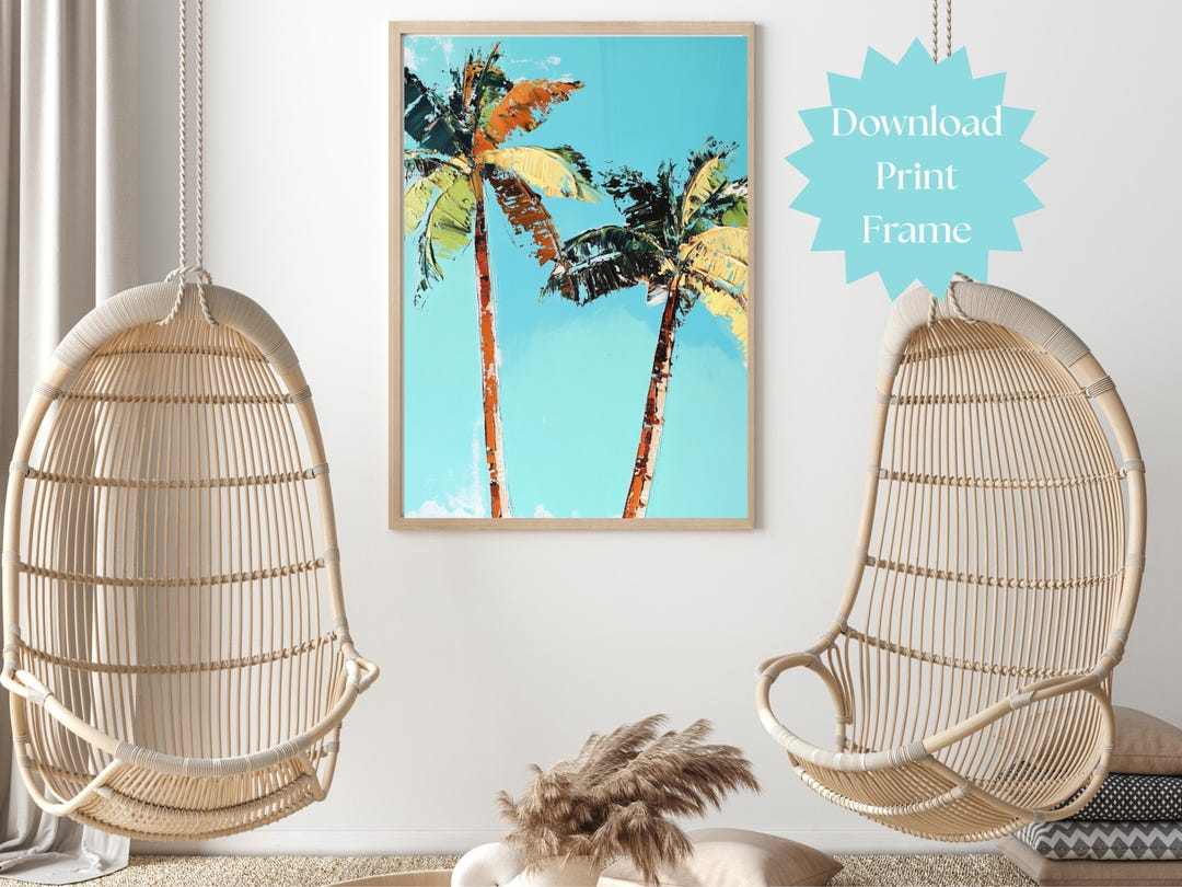 Retro Beach Print Palm Tree, Aqua Beach Print, Palm Tree Poster, Palm ...
