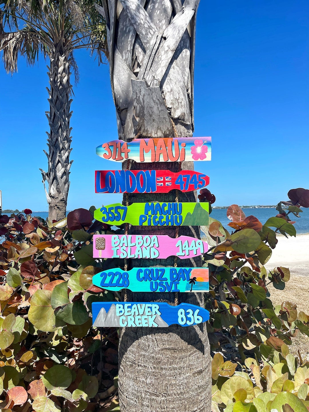 Custom Wood Travel Sign, Beach Direction Sign Decor, Miles to Sign ...