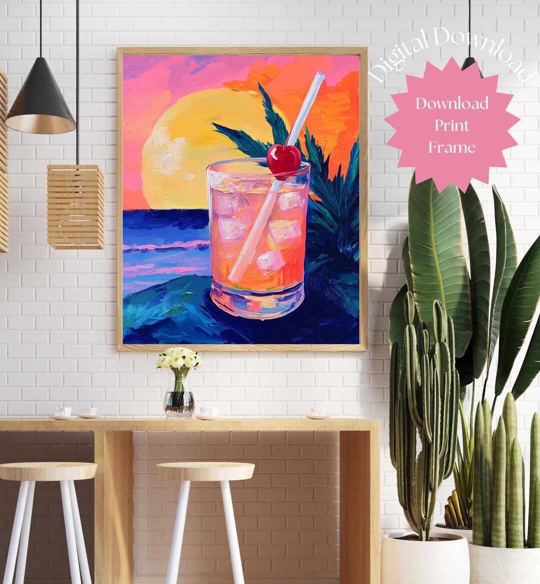 Tropical Drink Poster, Summer Cocktail Drink Poster Wall, Beach ...